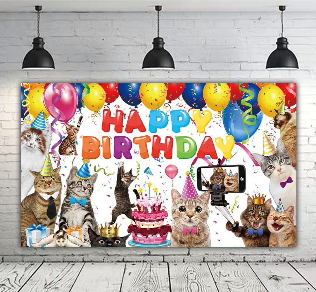 Cat Happy Birthday Backdrop Cat Birthday Sign Banner Kitties Birthday ...