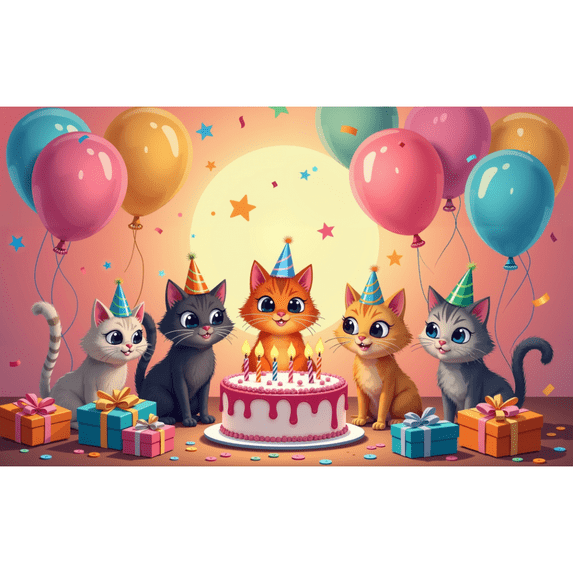 Cat Happy Birthday Backdrop Kitten Photography Background Pet Paw Cat ...