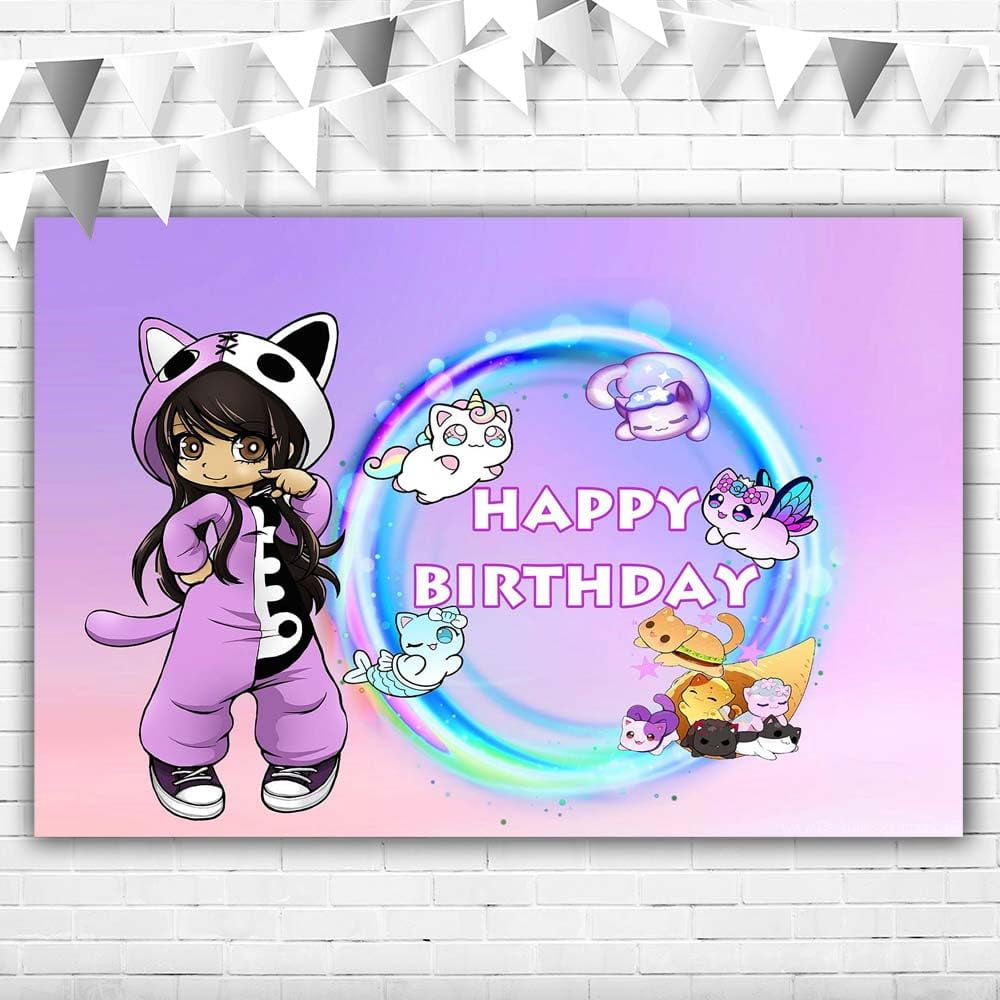 Cat Happy Birthday Backdrop MMF7 5x3ft Light Purple Meemeows Happy ...