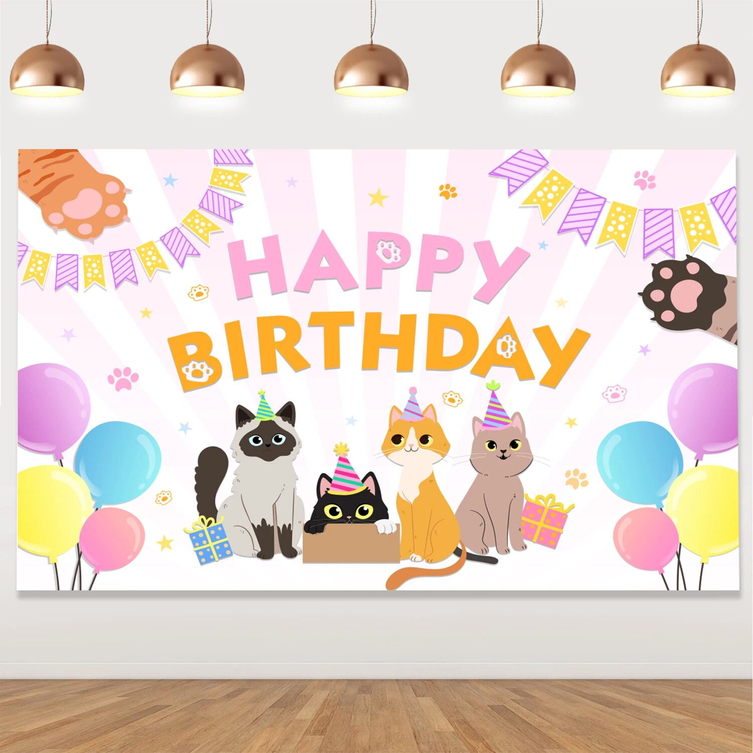 Cat Happy Birthday Backdrop Party Decorations Supplies Meow Kitten ...