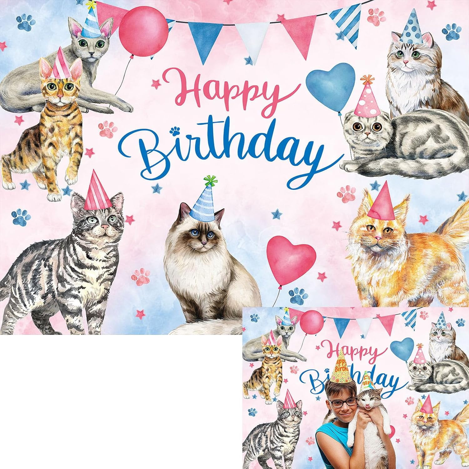 Cat Happy Birthday Backdrop Pet Kitten Theme Birthday Party Background ...