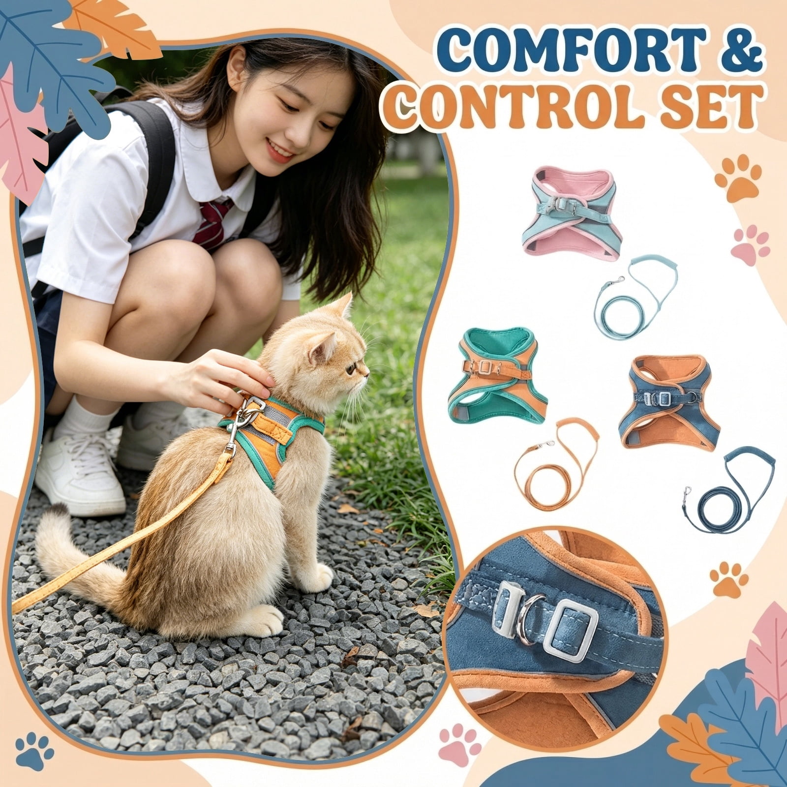 Cat Harness and Leash Set, Escape-Proof Reflective Vest with Adjustable ...