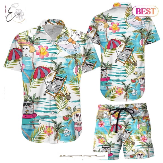 Cat Hawaii Shirt Awesome Cute Cat Resting On The Beach Hawaiian Shirt ...