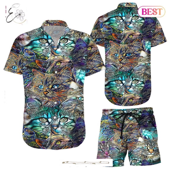 Cat Hawaiian Shirt Cat Abstract Colorful Button Down Shirts Gifts For ...