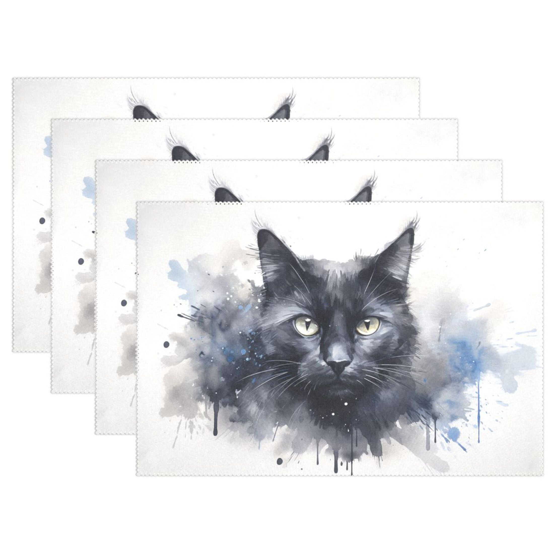 Cat Head Black 12×18 inch Placemats Heat Resistant Washable Foldable ...