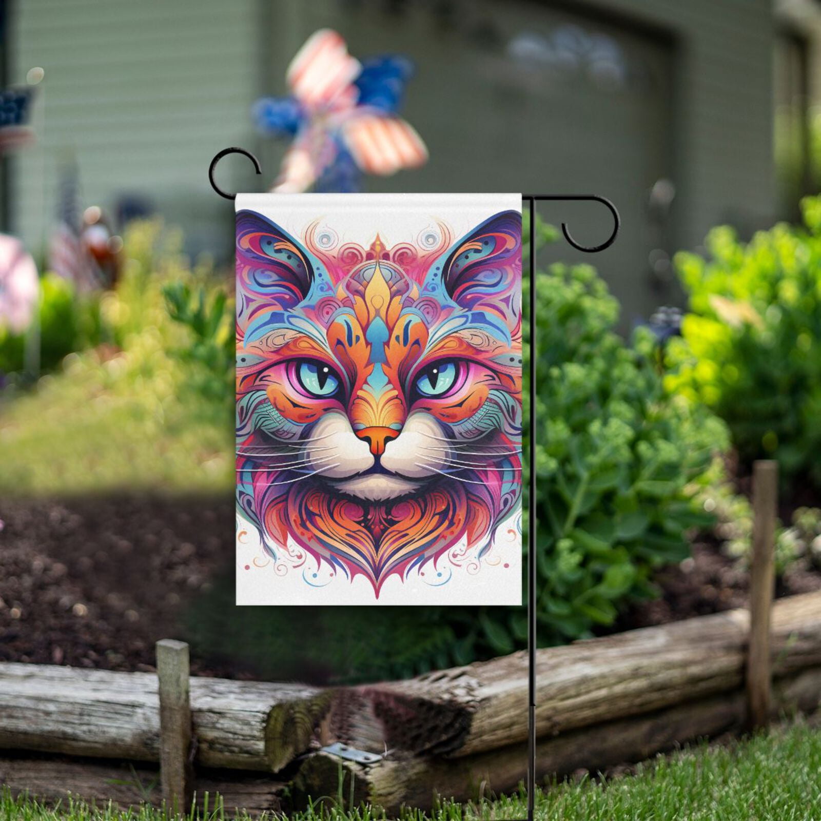 Cat Head Colorful Garden Flag Double Sided Outdoor Banners for ...