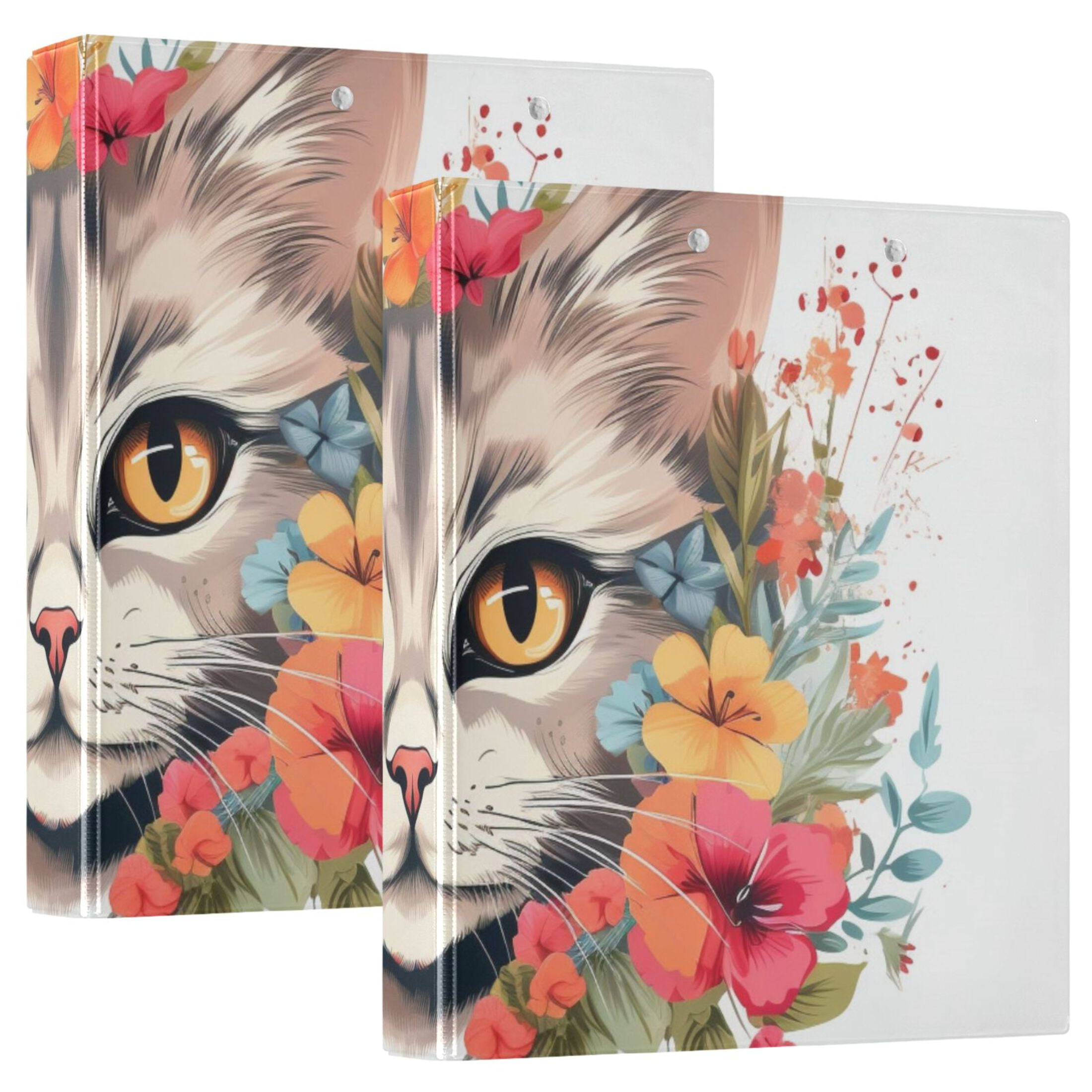 Cat Head Flowers 3 Ring Binders 1.5 inch Hardcover File Folders with ...