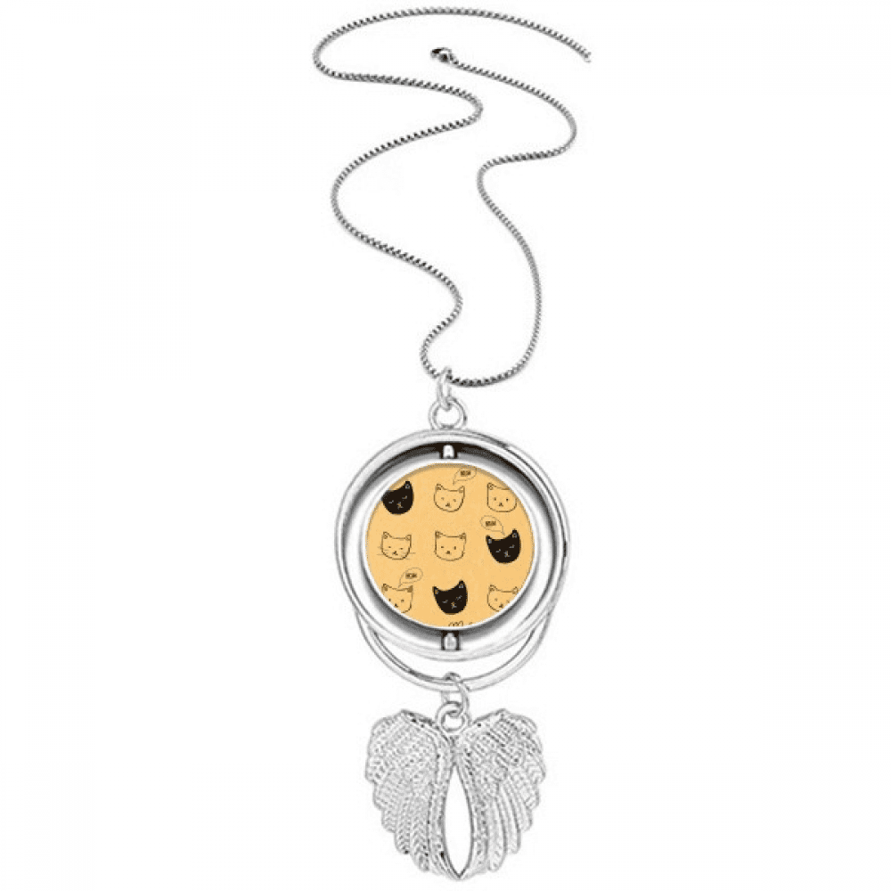 Cat Head Mewing Animal Cartoon Pendant Angel Wings Rotating Necklace ...
