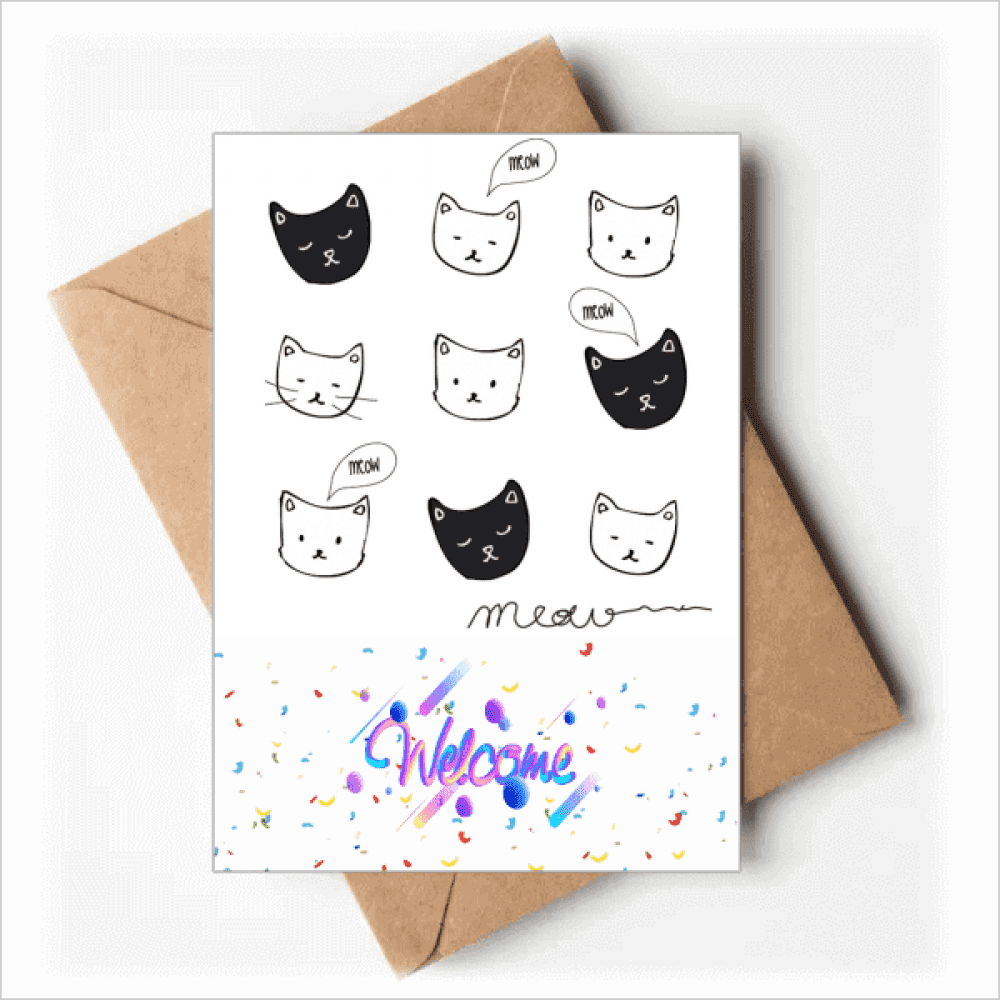 Cat Head Mewing Animal Cartoon Welcome Back Greeting Cards Envelopes ...