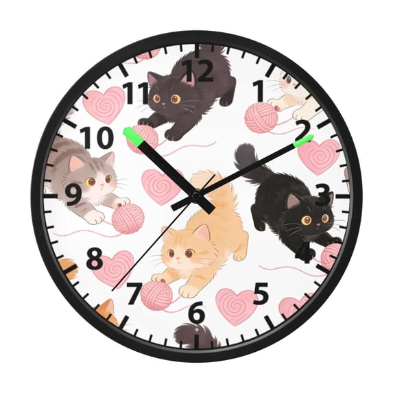 Cat Heart Fur Ball Wall Clock 12 Inch Voice Activated Night Light ...