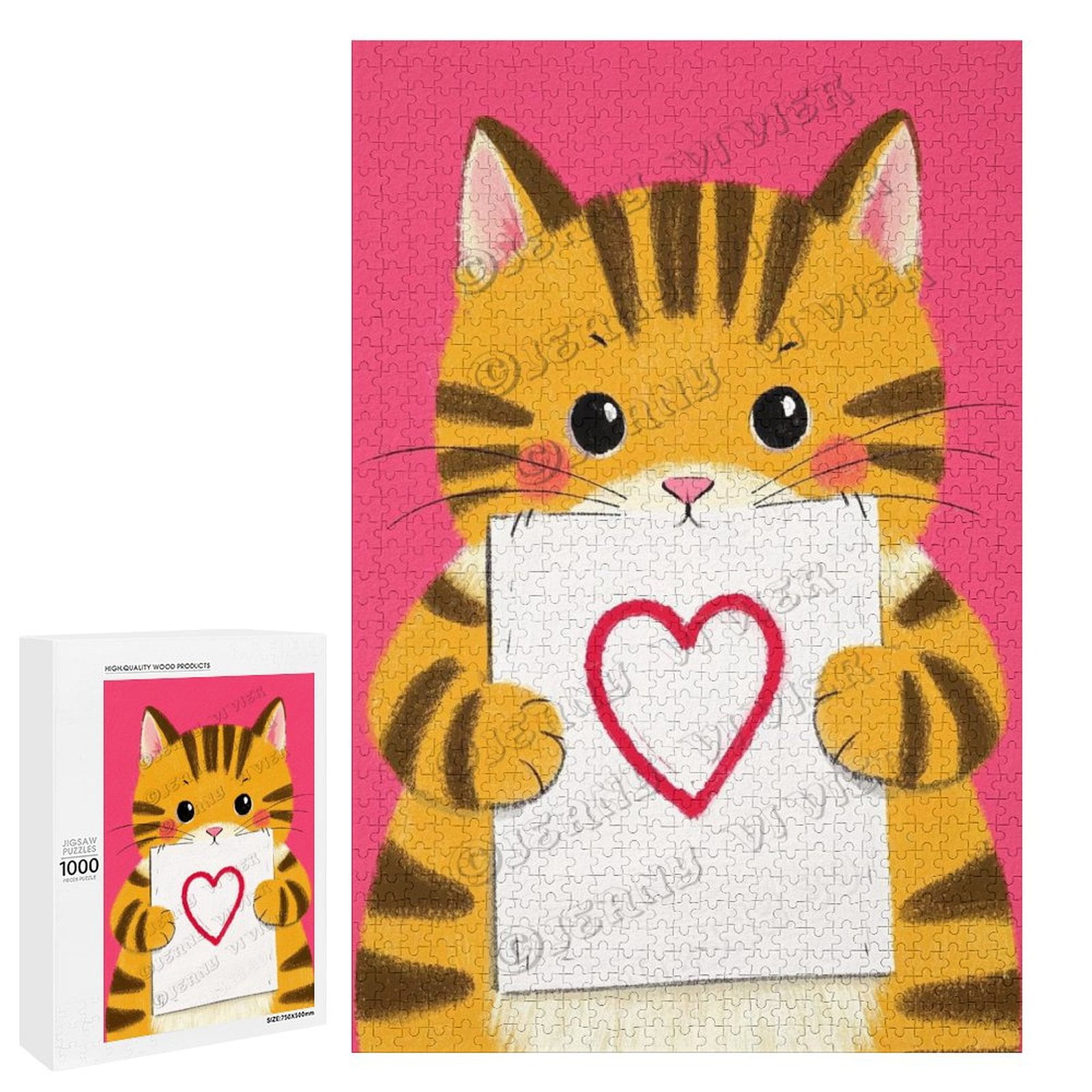 Cat With Heart Love 1000 Piece Wooden Puzzle for Adults – Difficult ...