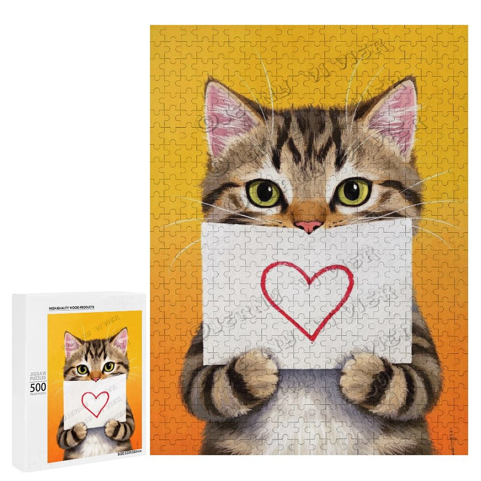 Cat With Heart Love 500 Piece Wooden Jigsaw Puzzle for Adults ...