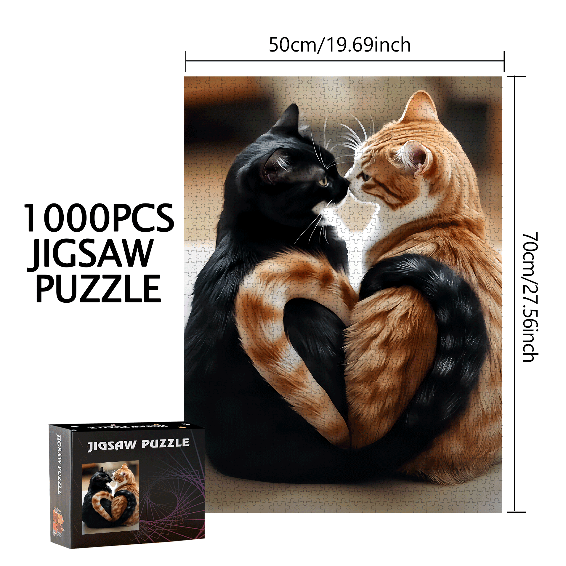 Cat, Heart Shape 500pcs/1000pcs Jigsaw Puzzle Game - Gift - Family ...