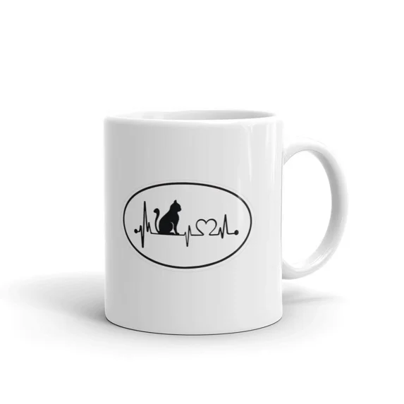 Cat Heartbeat Lover Coffee Tea Ceramic Mug Office Work Cup Gift ...
