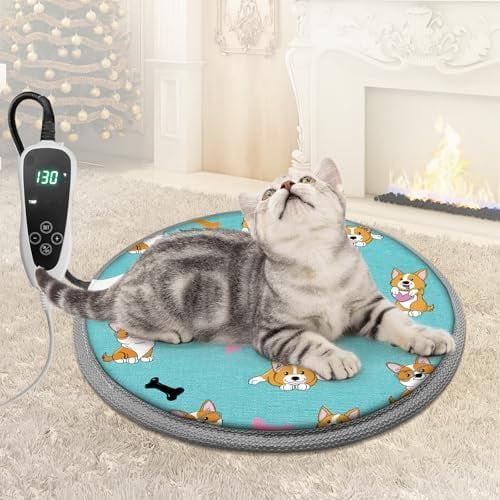 Cat Heating Pad Round-D16in Pet Heating Pads for Cats Waterproof Smart ...