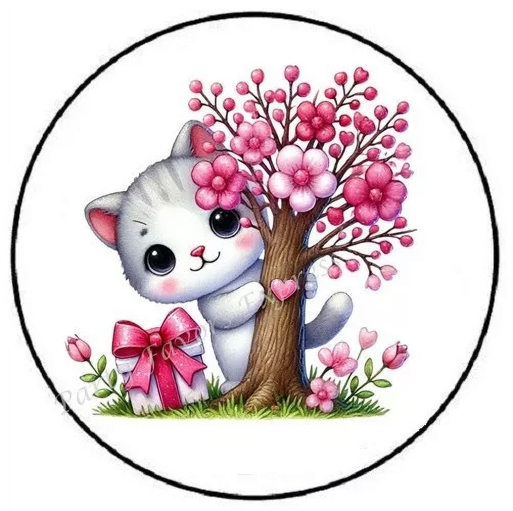 Cat Hiding Behind Tree Valentines Day Stickers Party Favor Phone Decal ...