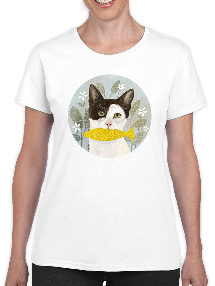 Cat Holding A Fish T-Shirt Women -Victoria Borges Designs, Female 4X ...