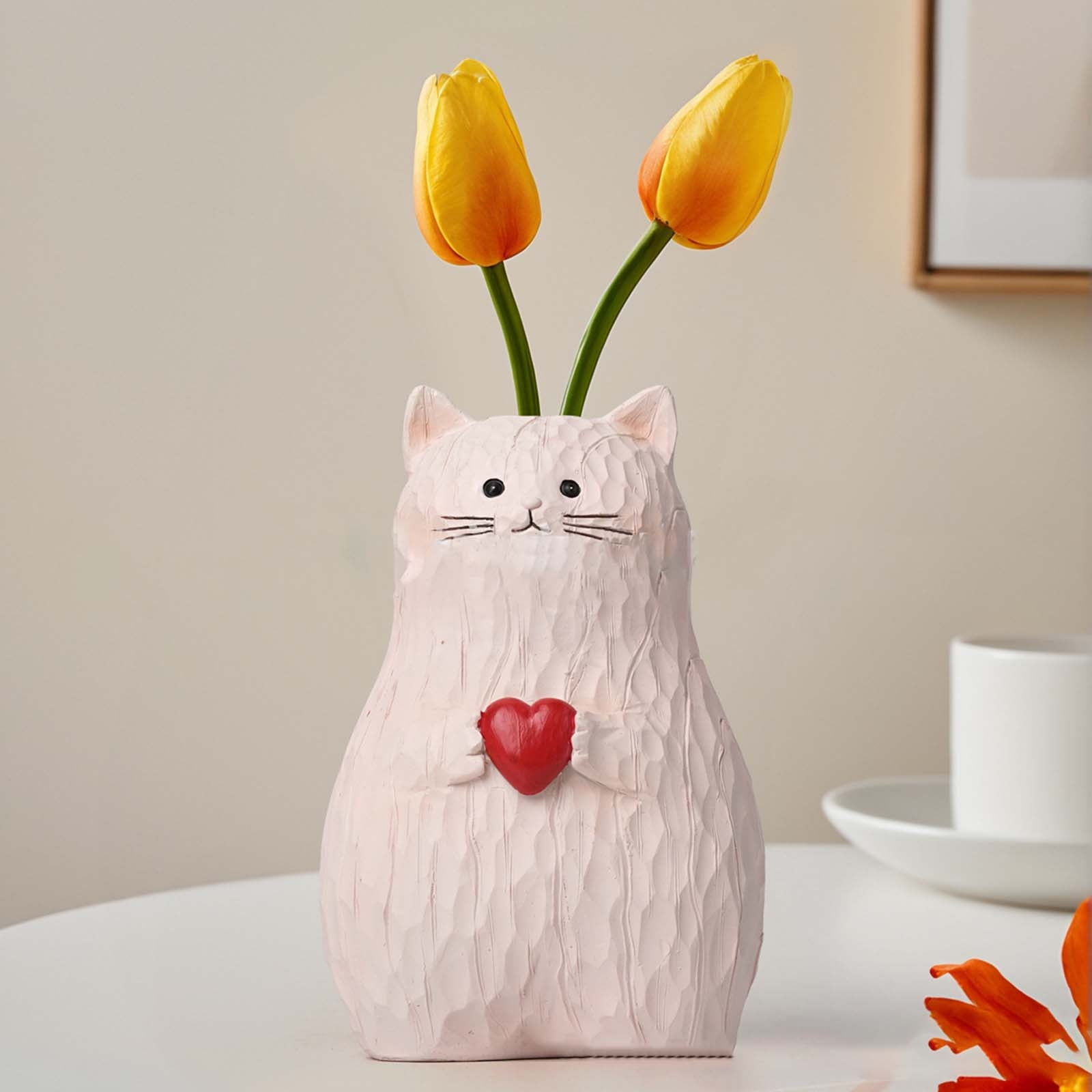 Cat Holding Heart Vase Resin Cat Statue for Home Kitten Decoration for ...