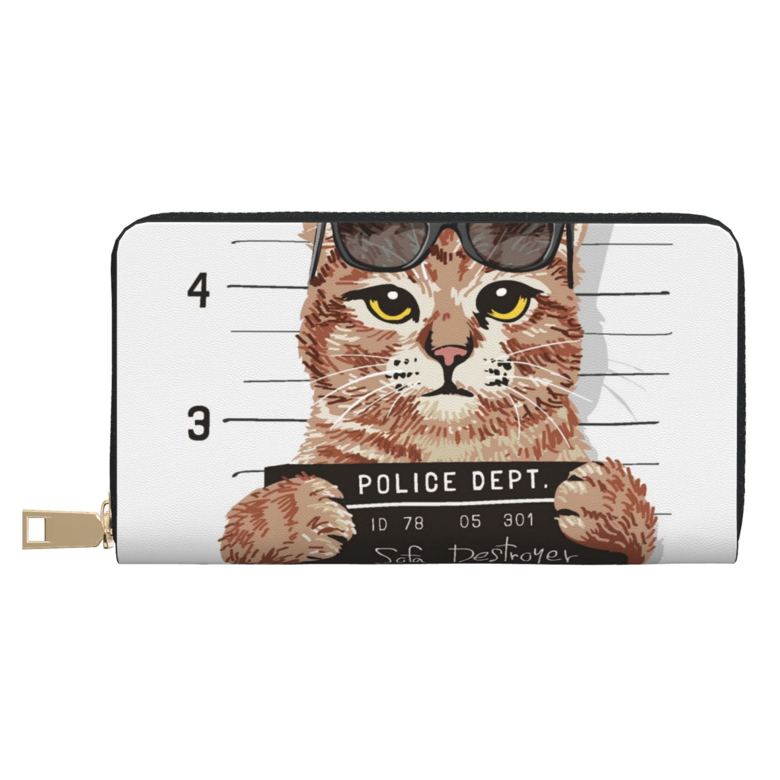 Cat Holding Mugshot Sign Wallet Women, Leather Bifold Multi Card Wallet ...