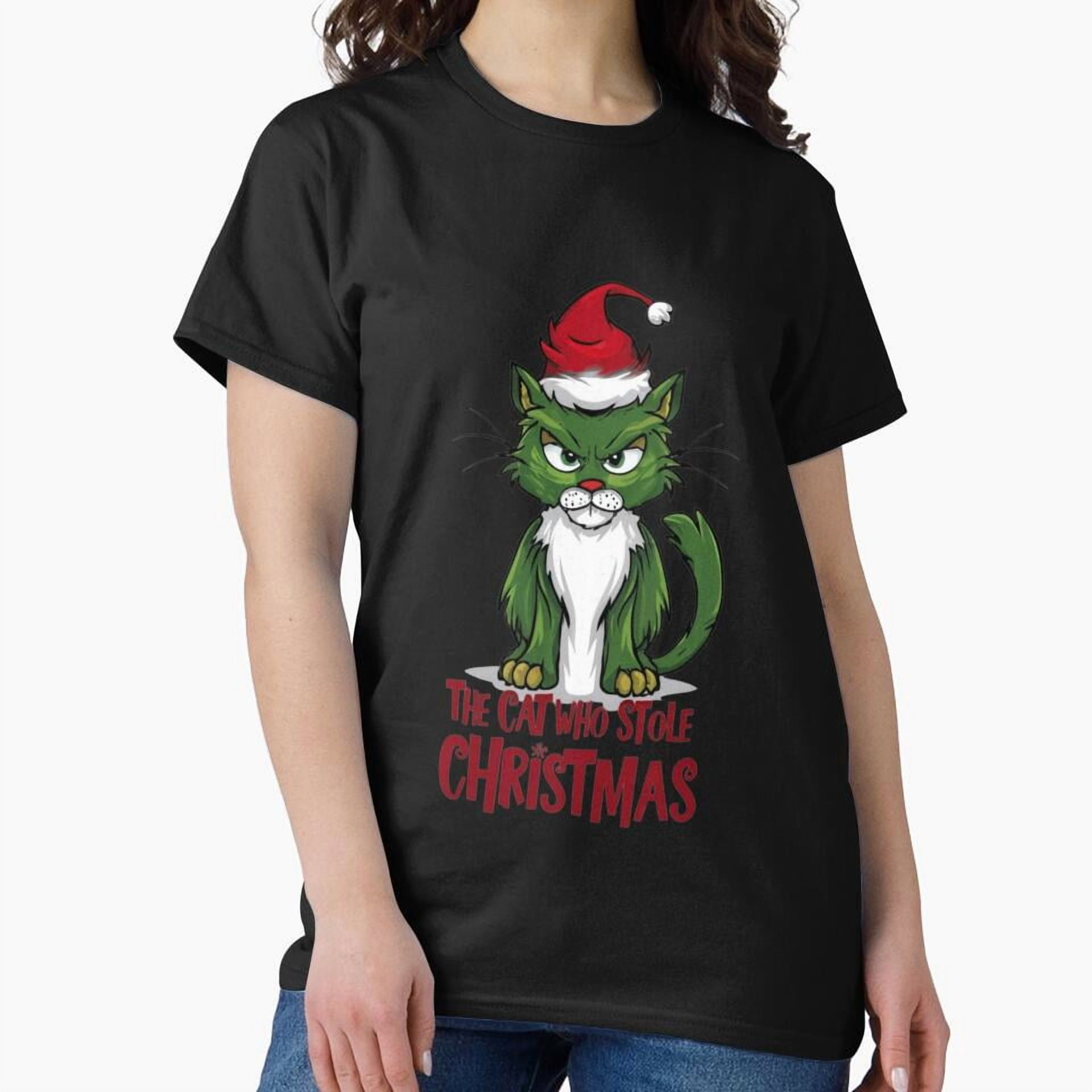 Cat Holiday Bandit Funny Christmas Tree Mischief Art Unisex T-Shirt up ...
