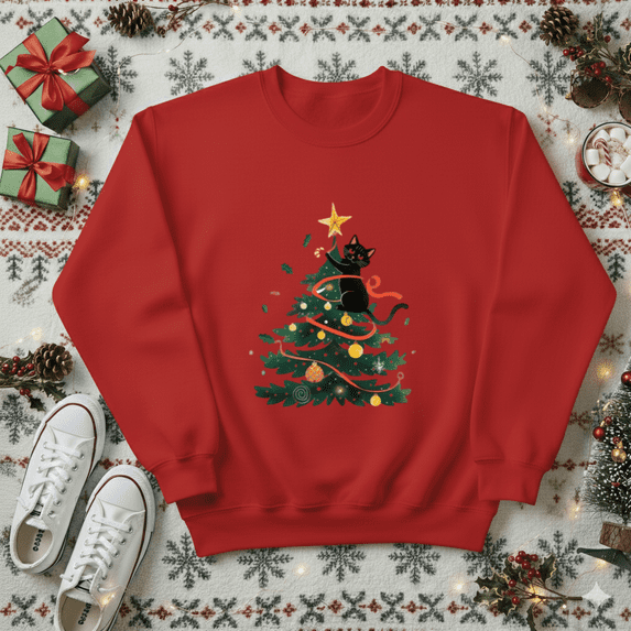 Cat Holiday Tree Funny Pet Lover Festive Humor Graphic Design ...