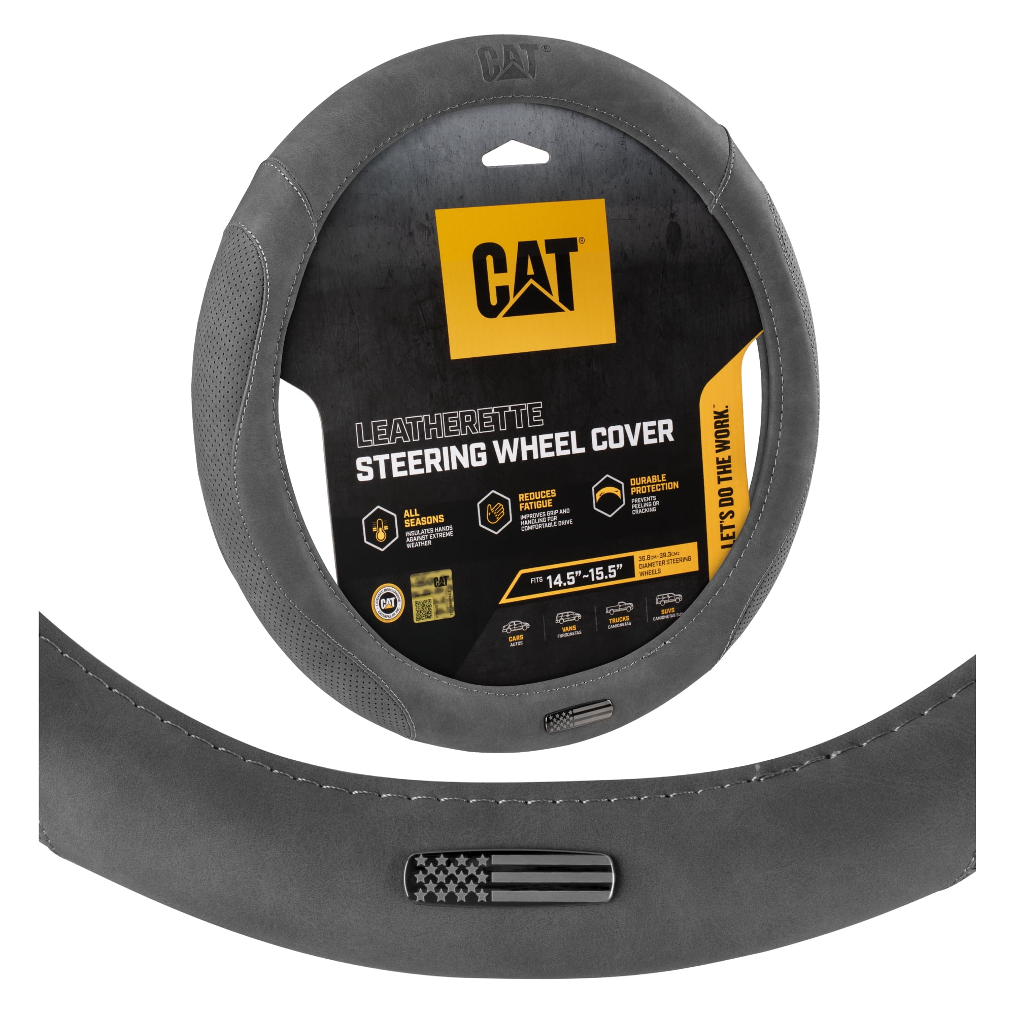 Cat® Honor Line Flux Leather Steering Wheel Cover w Metal Flag Emblem ...
