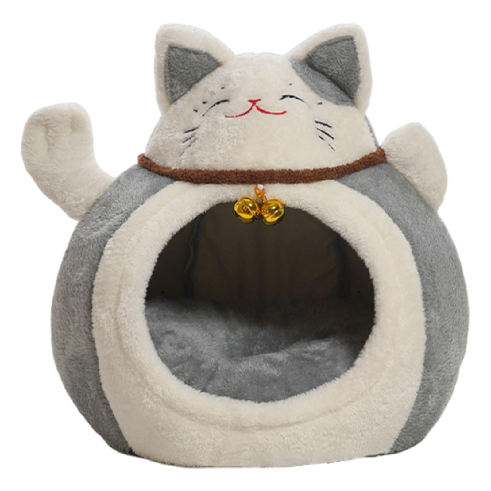 Cat House Cat Bed Pet Shelter with Warm PP Cotton Bell Toy for Winter ...