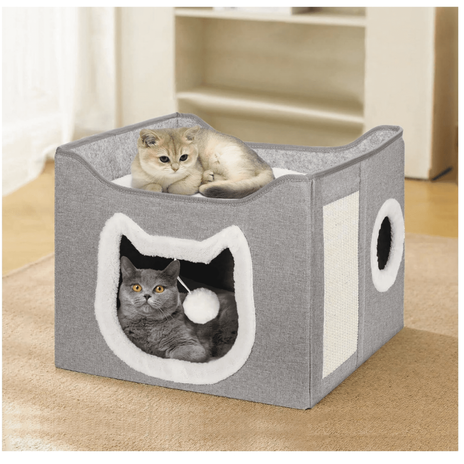 Cat House for Indoor Cats - Covered Cat Bed Cave with Fluffy Ball ad ...