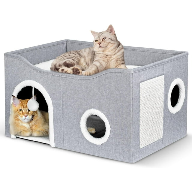 Cozy Homes Large Indoor Cat House with Fluffy Ball, Scratch Pad ...