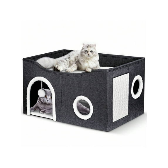 Cat House For Indoor Cats - Large Cat Bed Cave With Fluffy Ball And ...