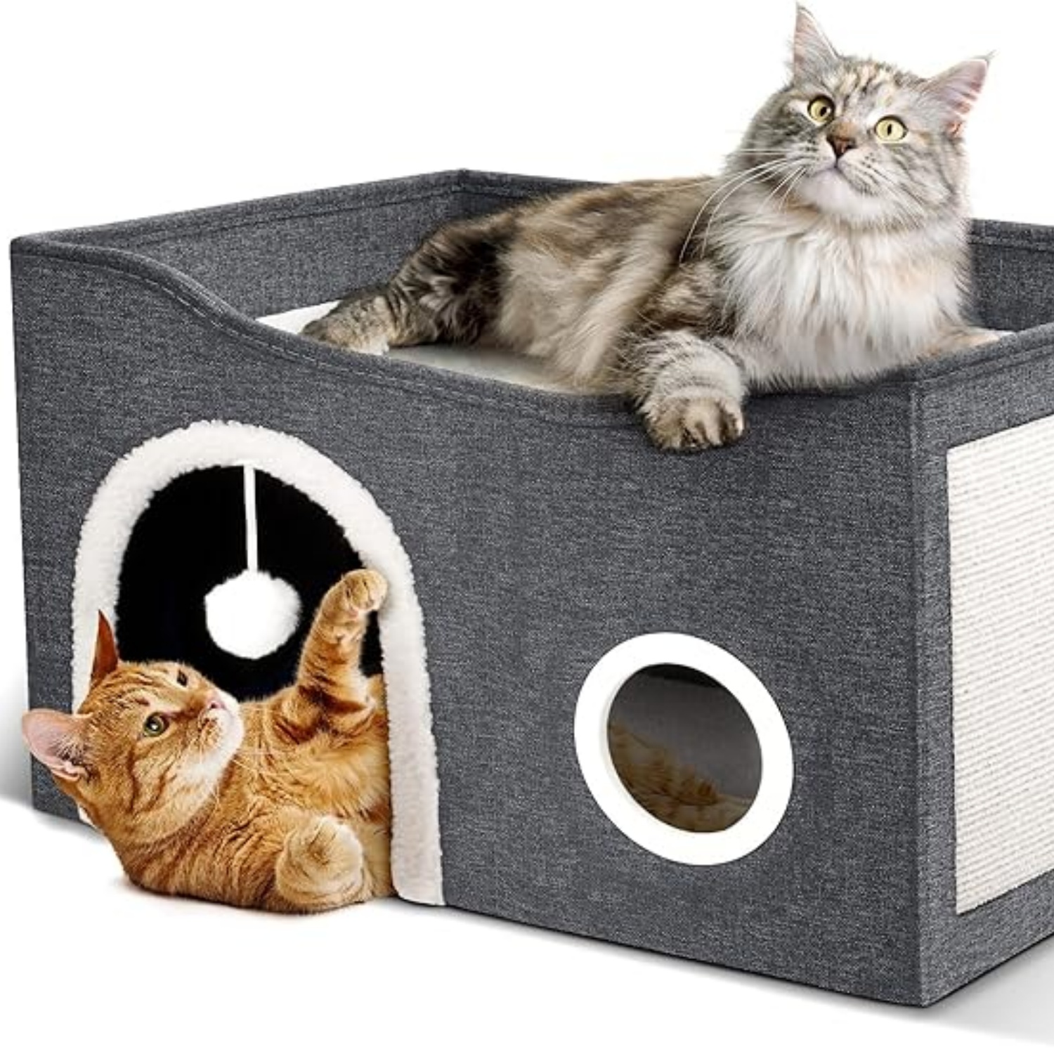 Cat House for Indoor Cats - Large Cat Bed Cave with Fluffy Ball and ...