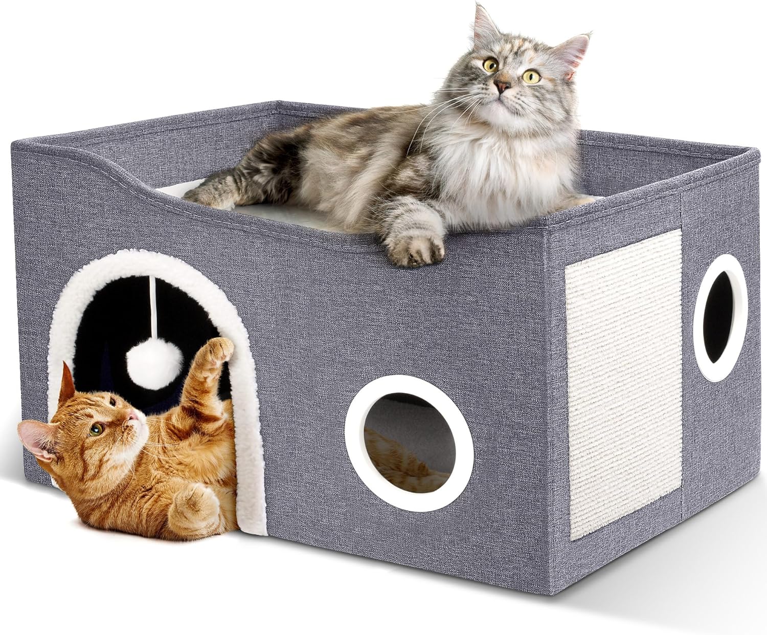 Cat House for Indoor Cats - Large Cat Bed Cave with Fluffy Ball and ...