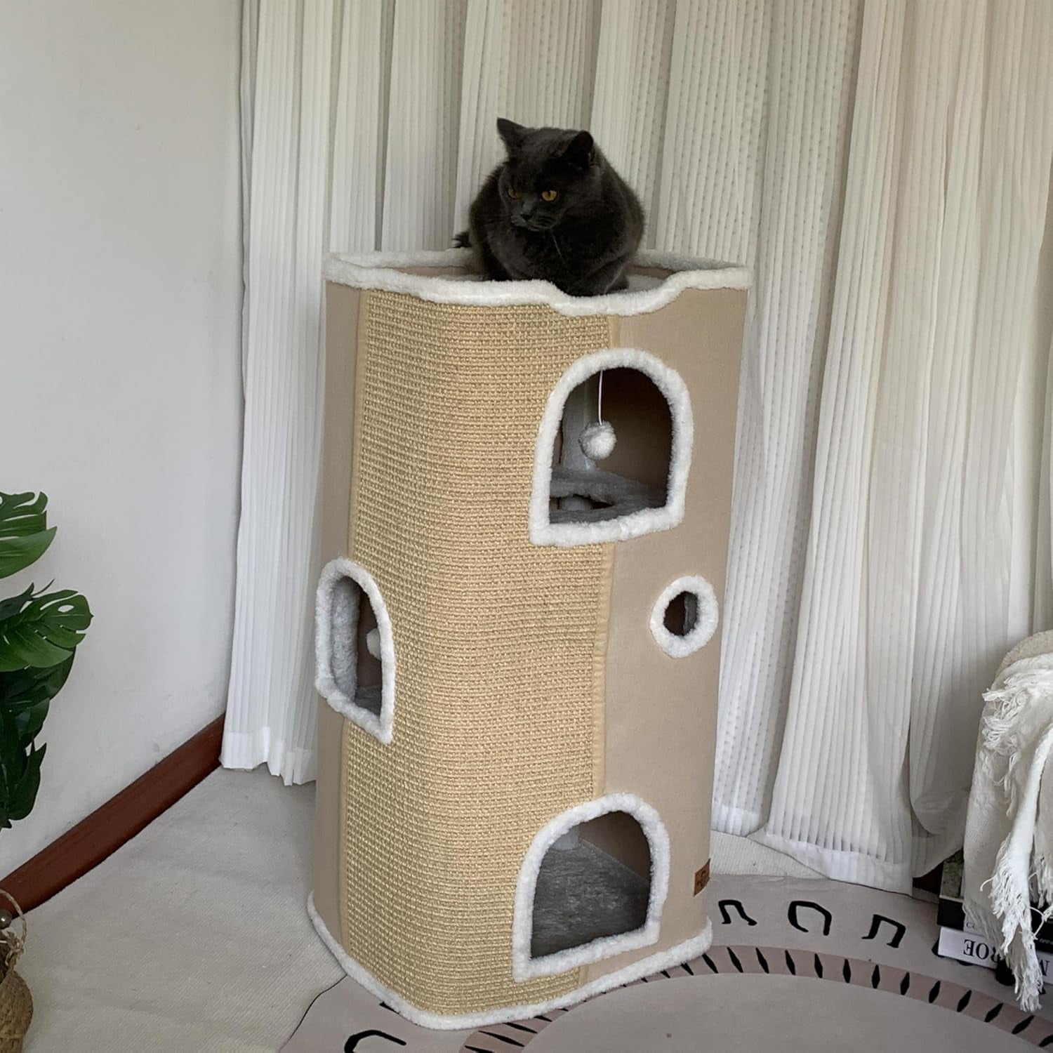 Cat House - Large Cat Cave with Fluffy Ball Hanging and Scratch Pad ...