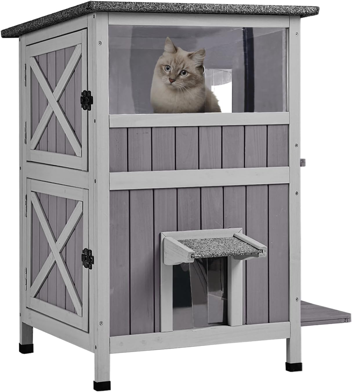 Cat House Outdoor & Indoor, Two-Story Wooden Cat Shelter and Removable ...