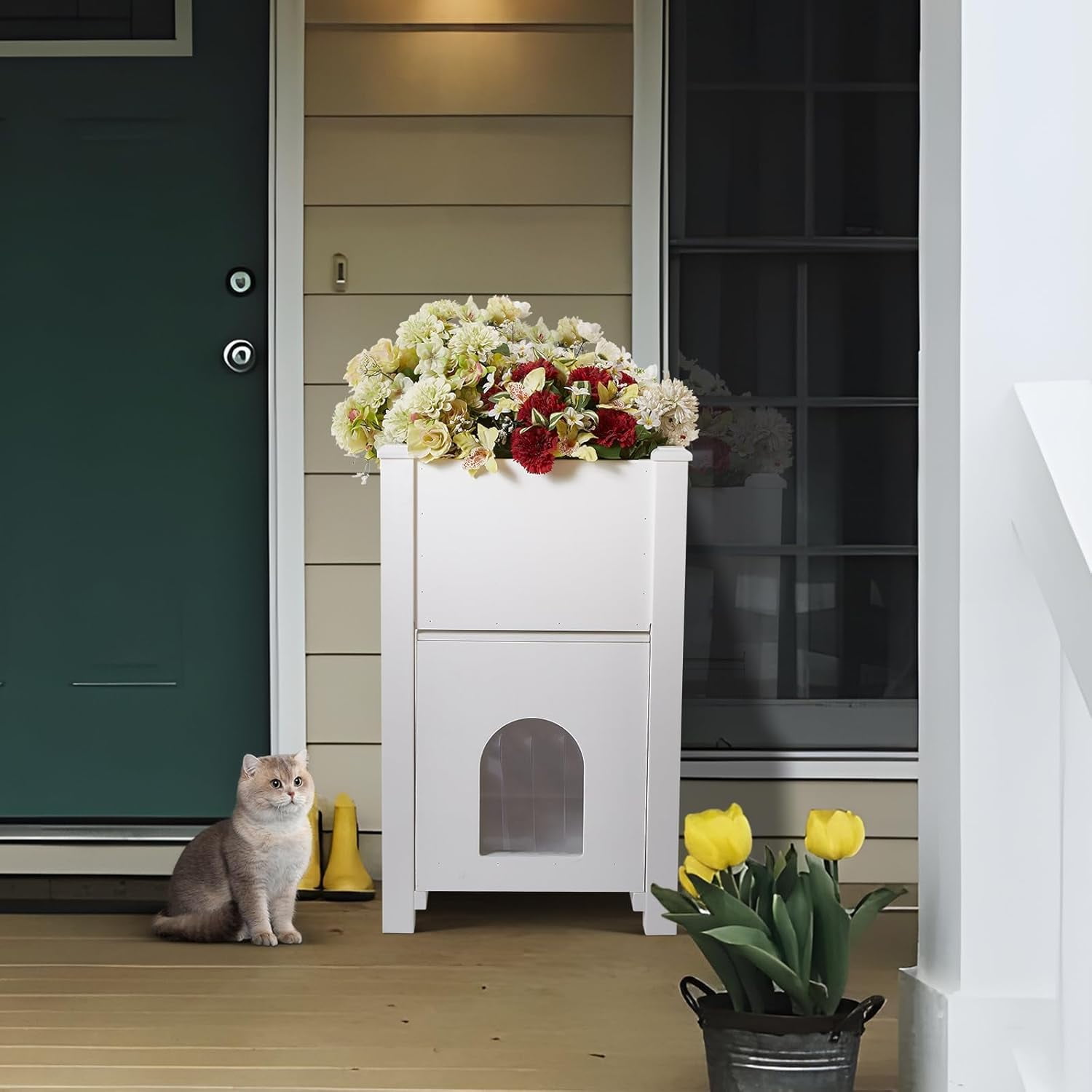 Cat House with Planter Box - Outdoor Shelter & Pet House Made from ...