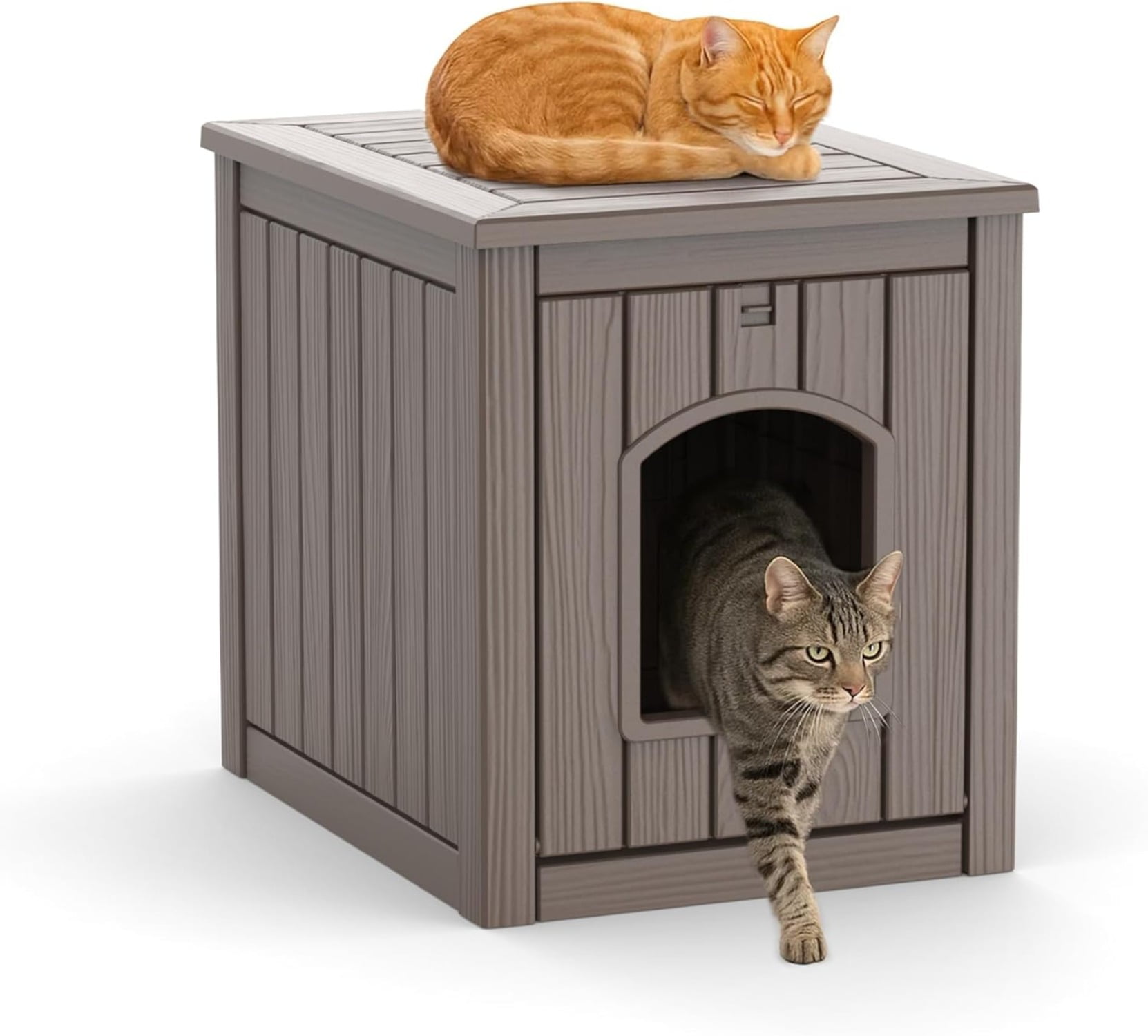 Cat House Resin Outdoor Cat House with Flip Lid Elevated Raised Floor ...