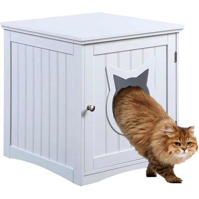Cat House Side Table, Litter Box Enclosure ,Nightstand Pet House ...