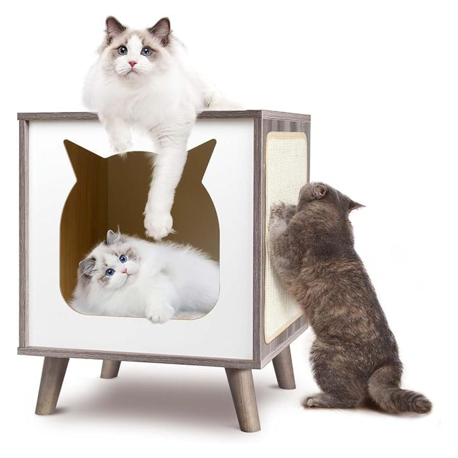 Cat House Wooden Condo, Modern Cat Bed Nightstand, Cube Cat Shelter ...