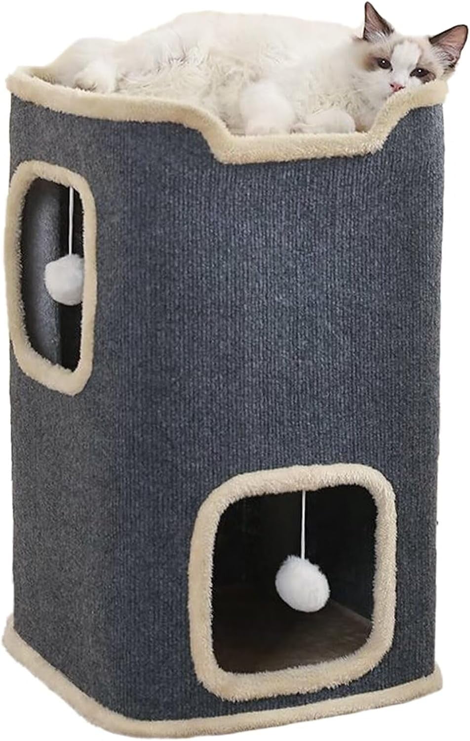 Cat House for Indoor Cat Beds, Multi-Level Cat Condo Foldable Cat Cave ...