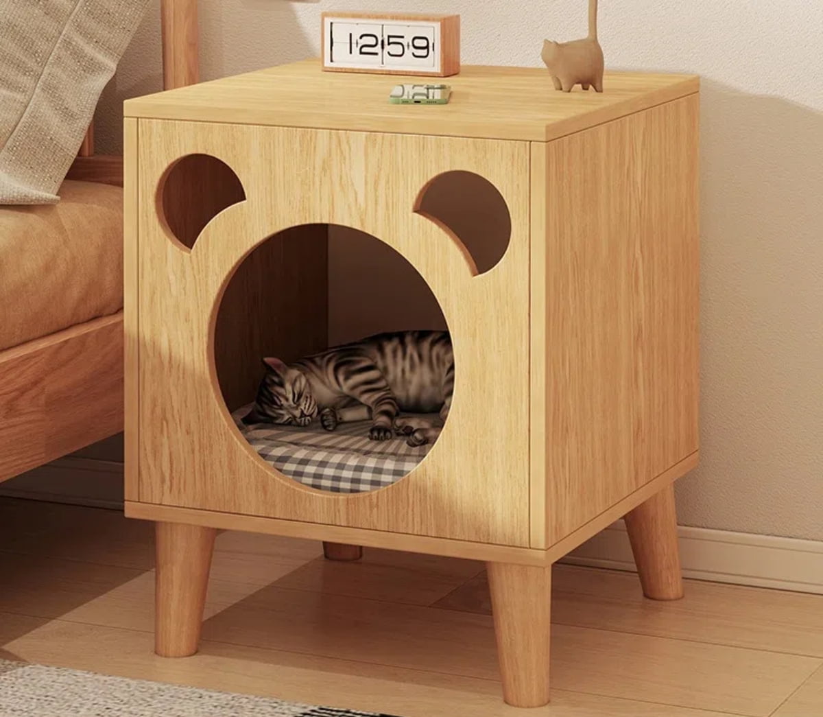 Cat House for Indoor Cat and Bedside Table,Bed Cave Wooden Condo ...