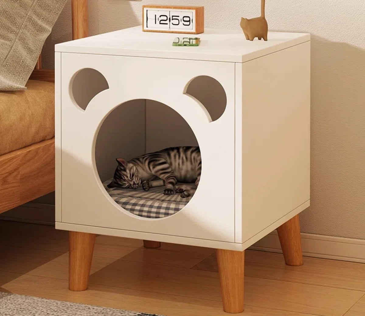 Cat House for Indoor Cat and Bedside Table,Bed Cave Wooden Condo ...