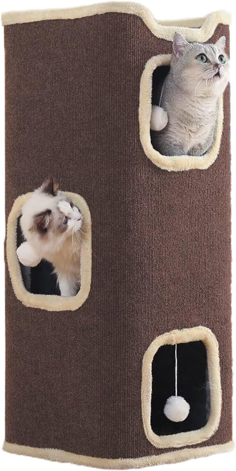 Cat House for Indoor Cats Beds, Multi-Level Cat Condo Foldable Cat Cave ...