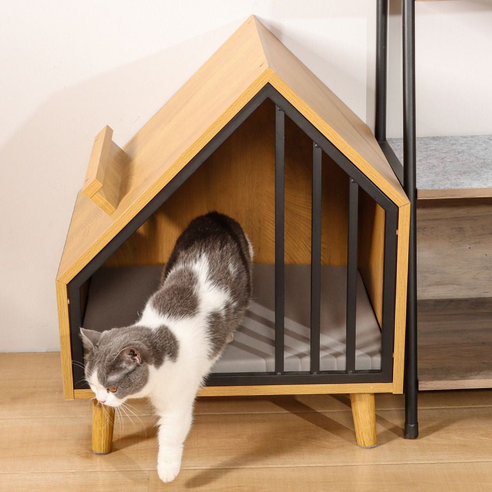 Cat House for Indoor Cats, Cat Furniture Hideaway, Wooden Cat Tent, Cat ...