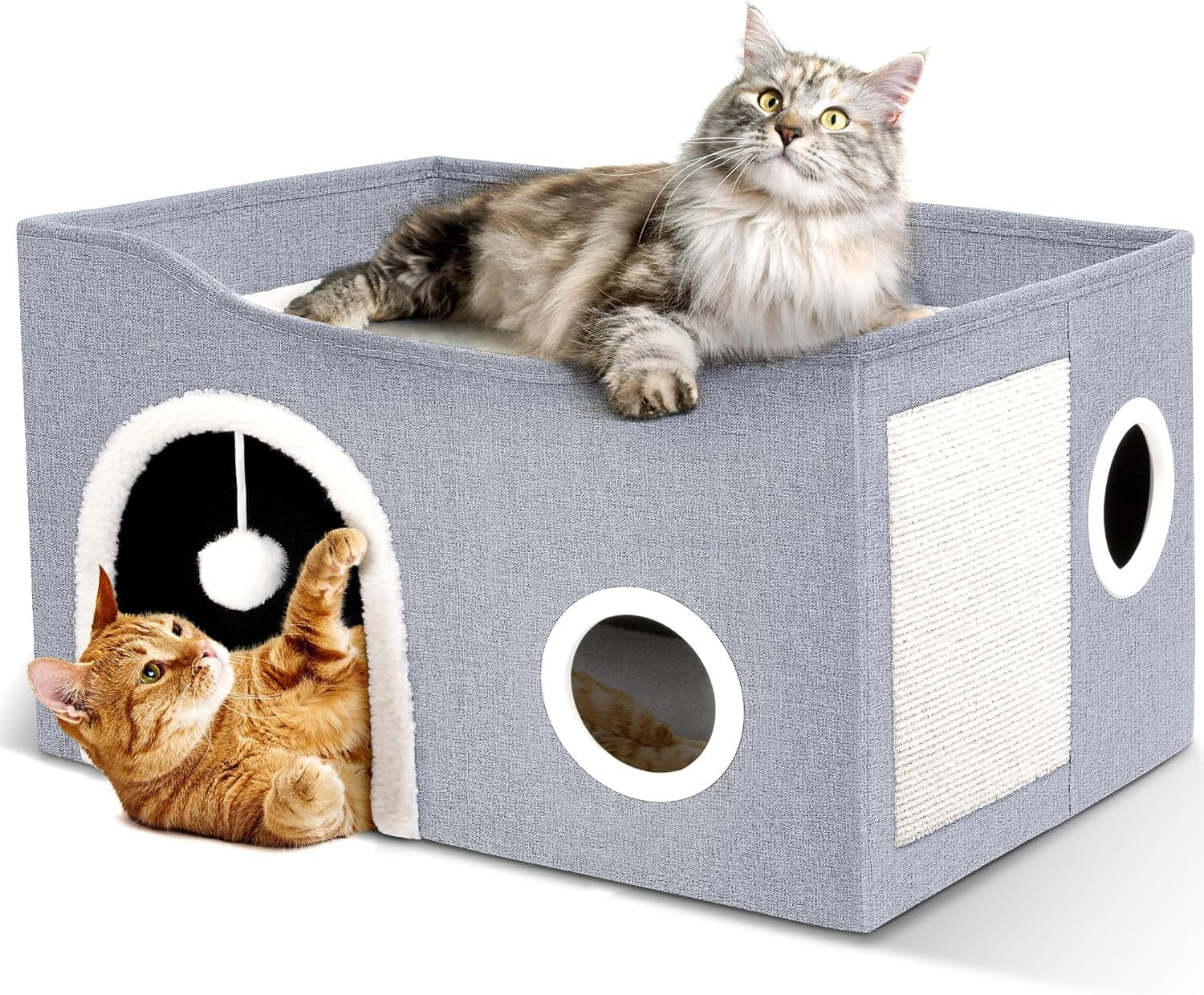 Cat House for Indoor Cats - Large Cat Bed Cave with Fluffy Ball and ...