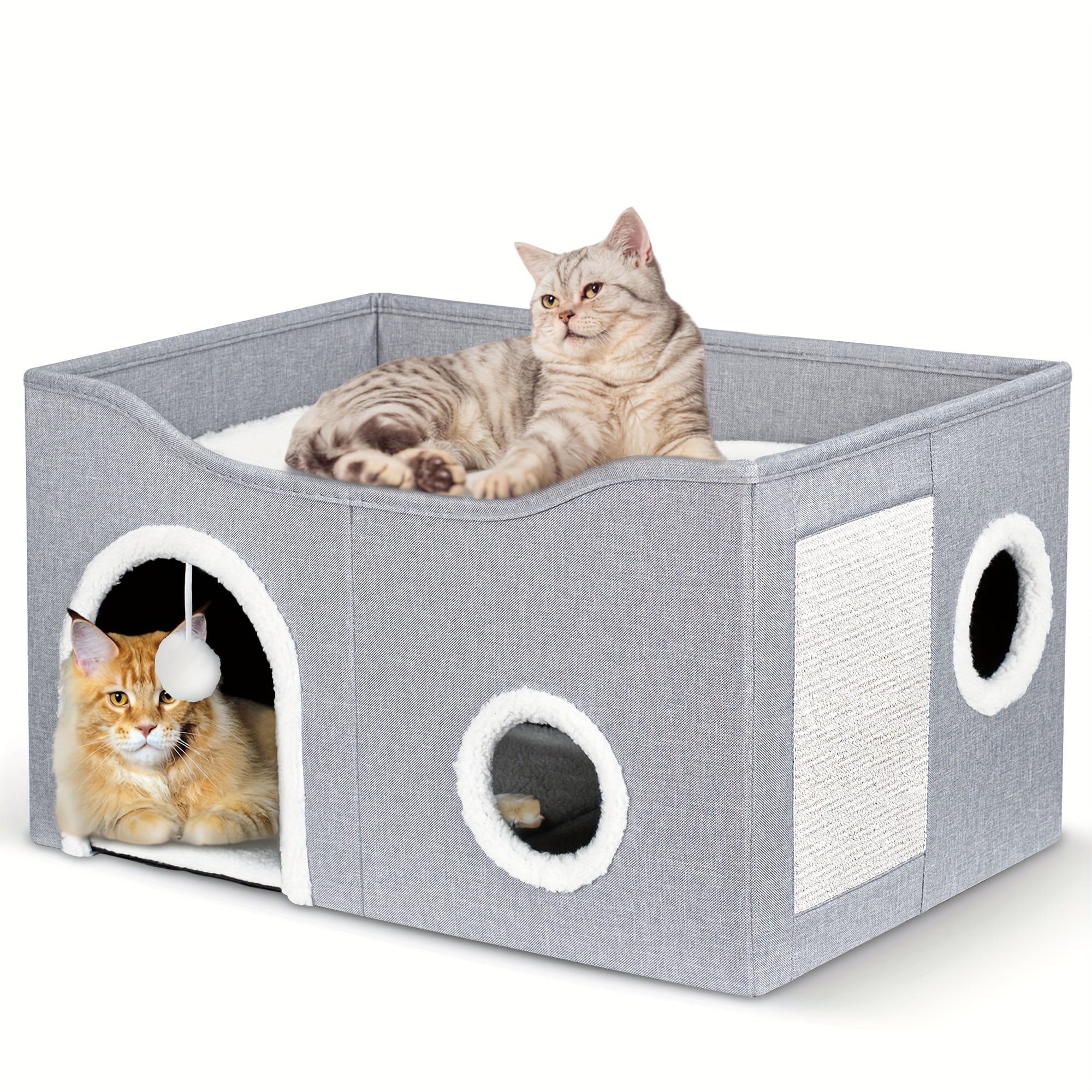 Cat House for Indoor Cats - Large Cat Bed Cave with Fluffy Ball and ...