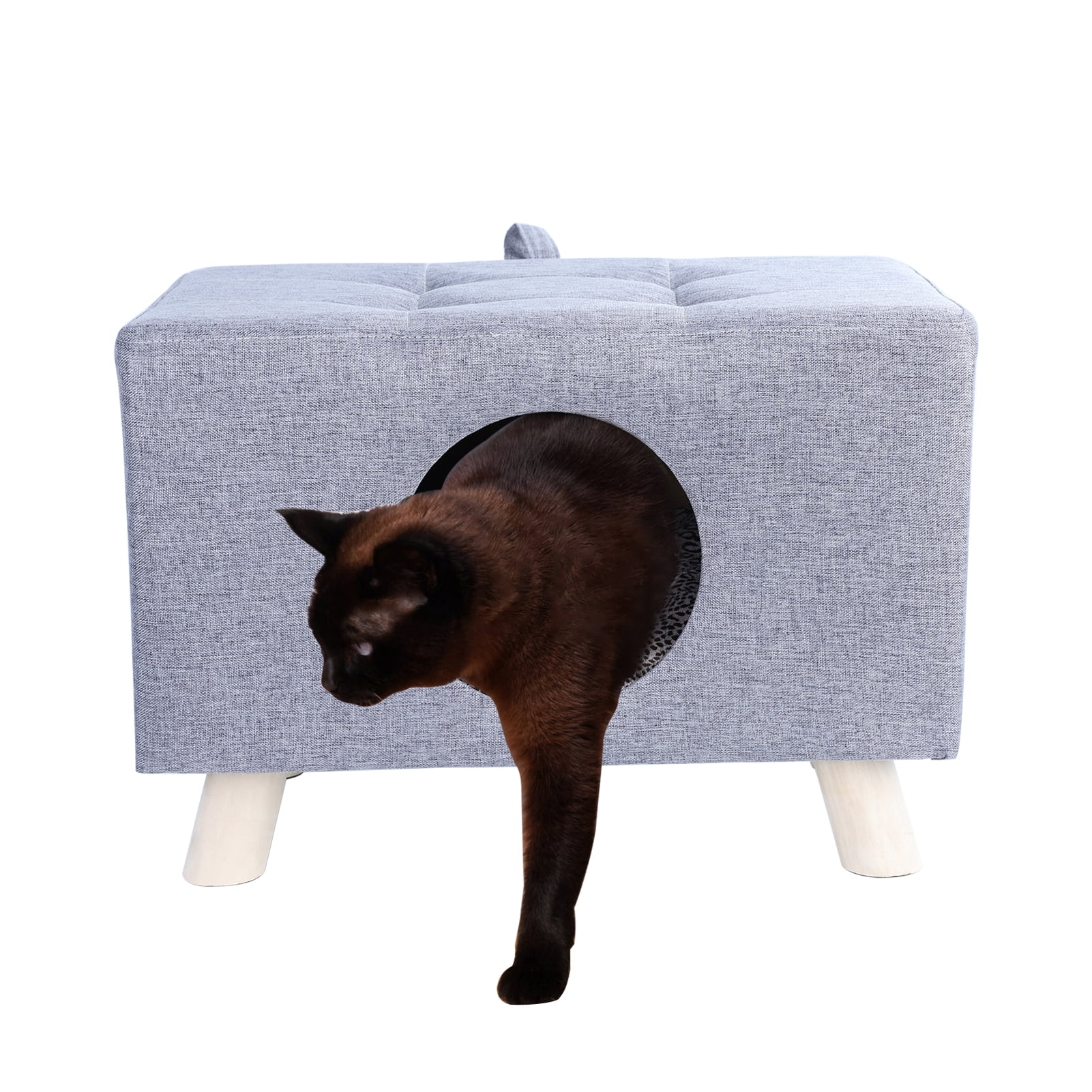 Cat House for Indoor Cats - Wood Pet House Cat Cave with Mat, Cat Condo ...