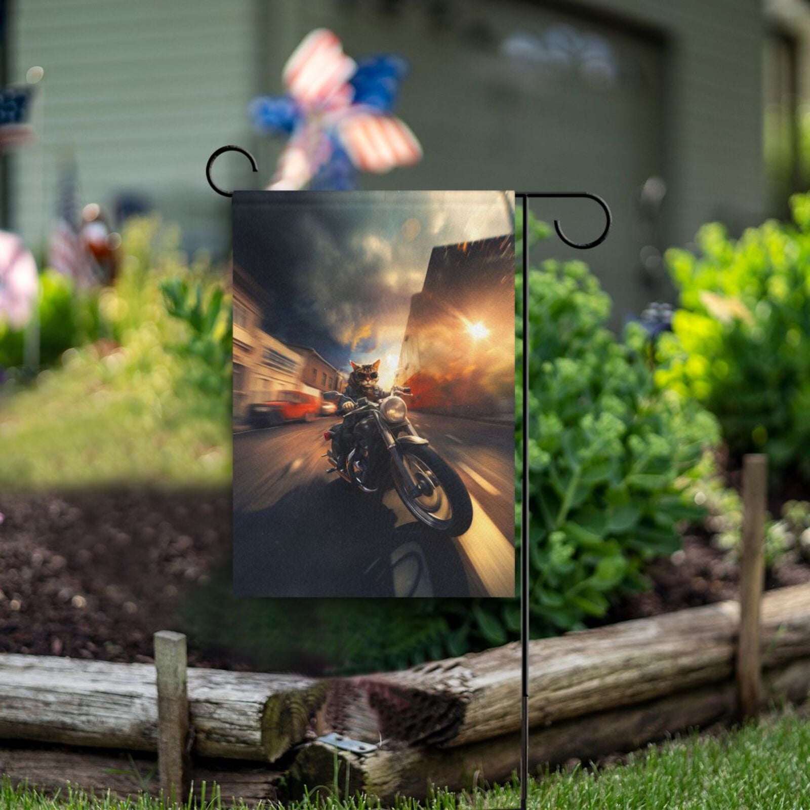 Cat Houses Cars Motorcycle Garden Flag Double Sided Outdoor Banners for ...