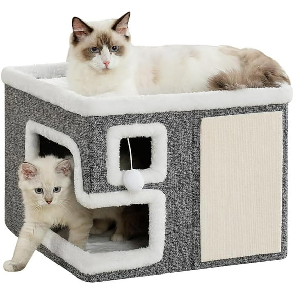 Cat Houses for Indoor Cats, Covered Cave Bed with Scratch Pad and ...