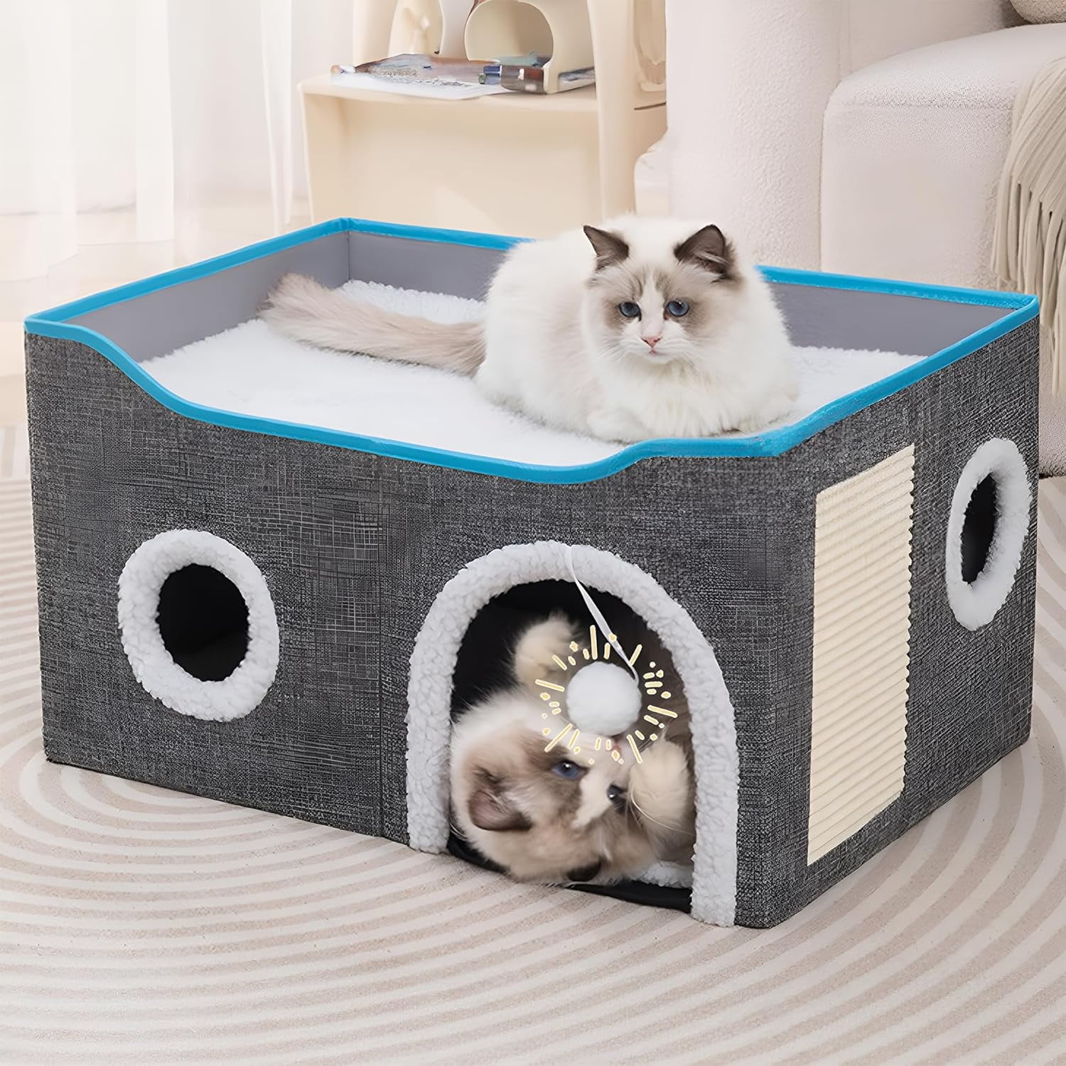 Cat Houses for Indoor Cats - Large Cat Bed Cave with Scratch Pad and ...