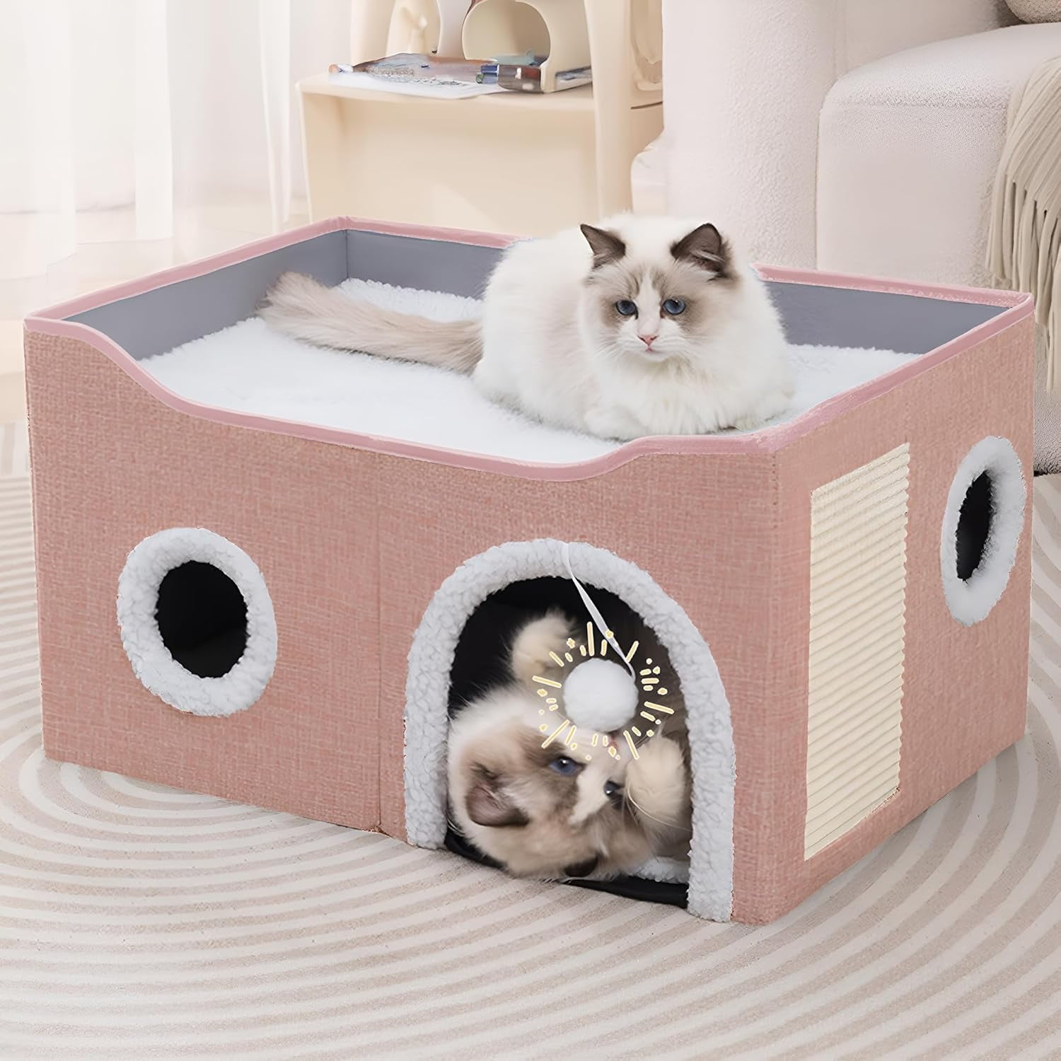 Cat Houses for Indoor Cats - Large Cat Bed Cave with Scratch Pad and ...